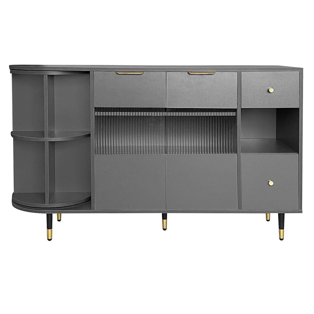 Rotating Storage Cabinet with 2 Doors and 2 Drawers for Living Room