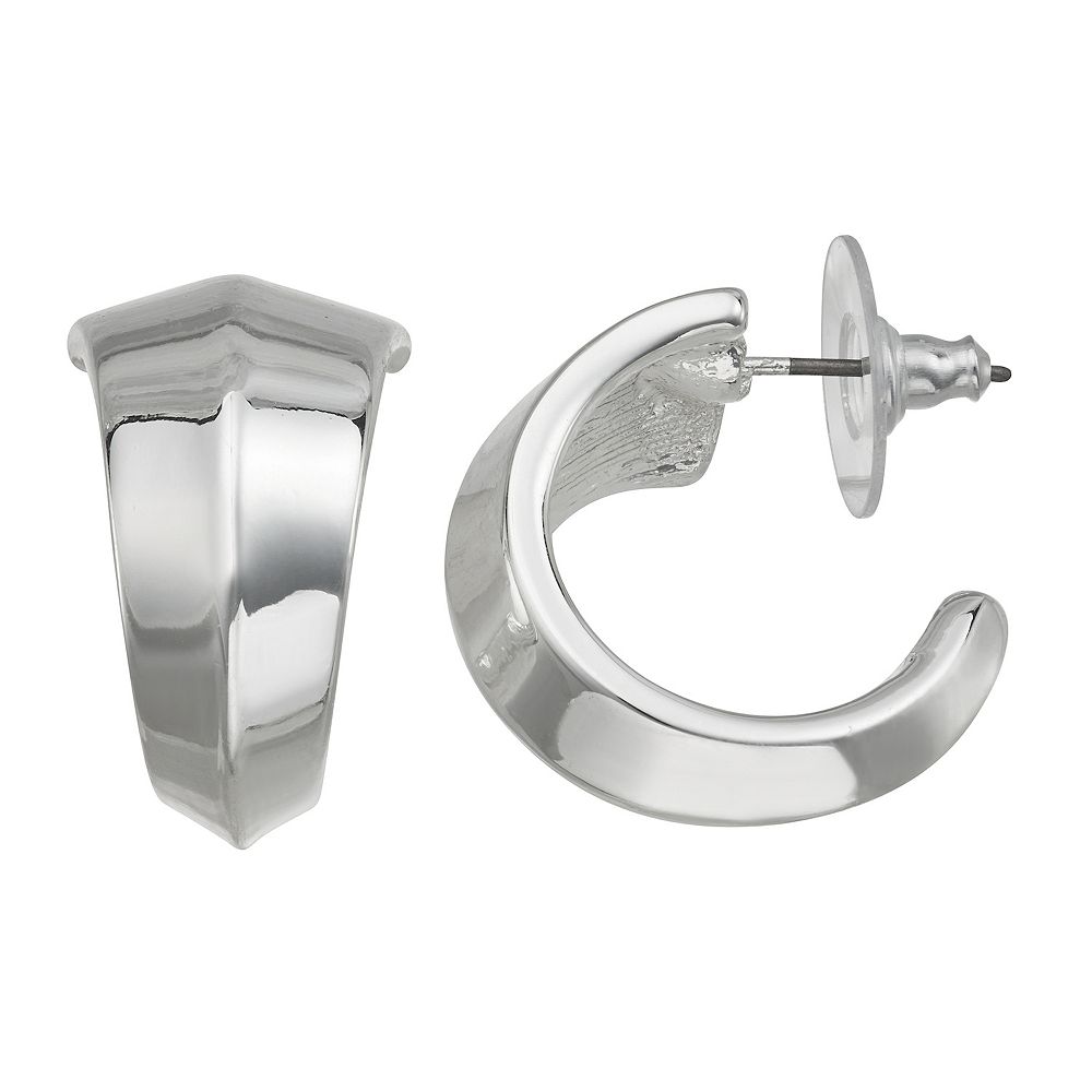 Nine West Silver Tone Tapered C Hoop Earrings