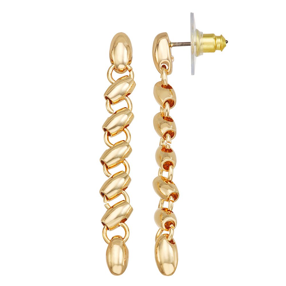 Nine West Gold Tone Interlinked Bead Chain Earrings