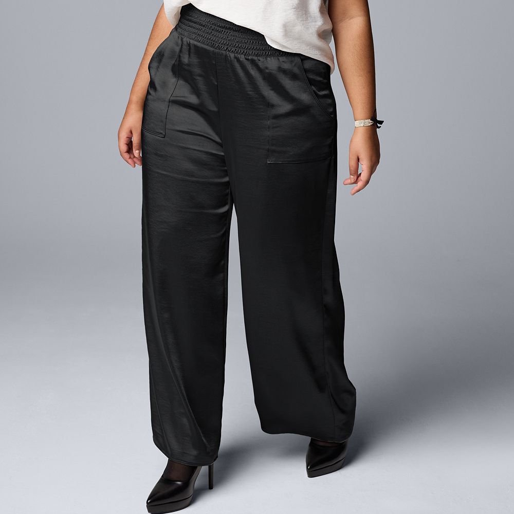Plus Size Simply Vera Vera Wang Satin Wide Leg Pull On Pants