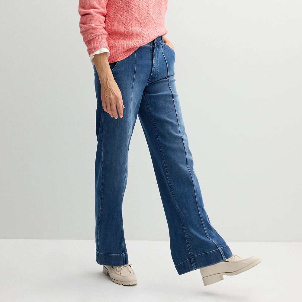 Petite Croft & Barrow® Pintuck Relaxed Fit Straight Leg Jeans