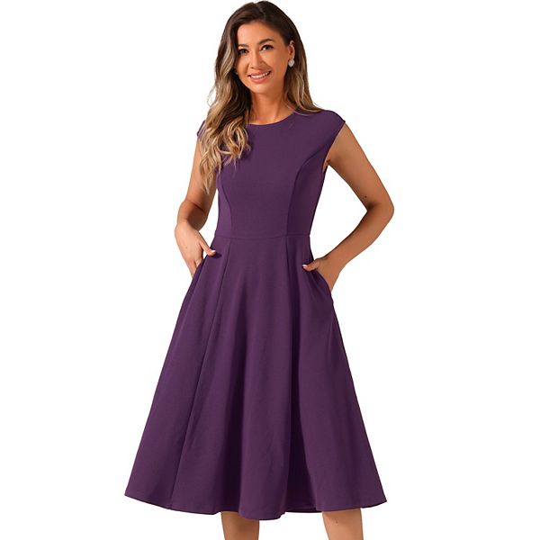 Work Office Dress for Women's Cap Sleeve Elegant Cinched Waist a Line Dress