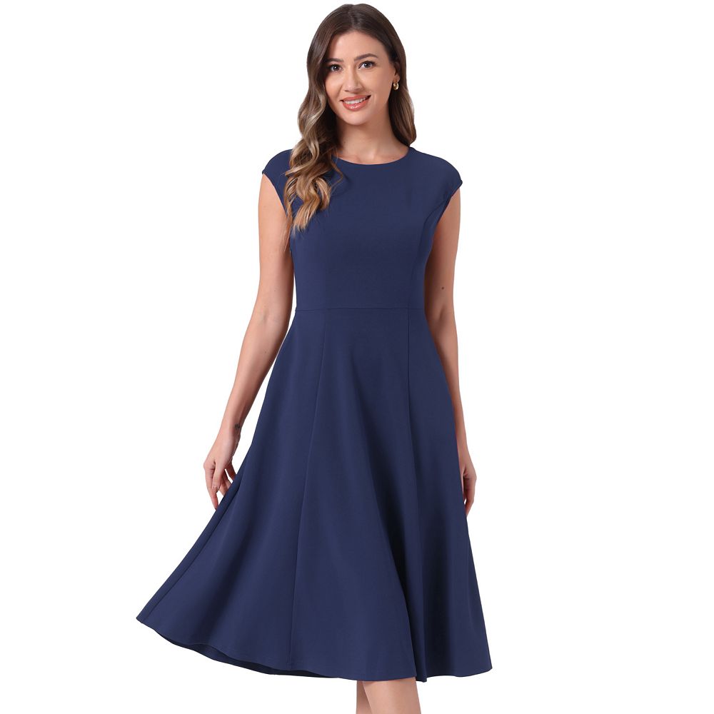 Work Office Dress for Women's Cap Sleeve Elegant Cinched Waist a Line Dress