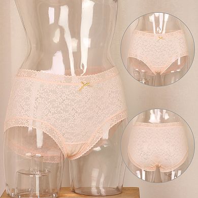 Women's Lace Trim High Waist Solid Brief Stretchy Rib Underwear