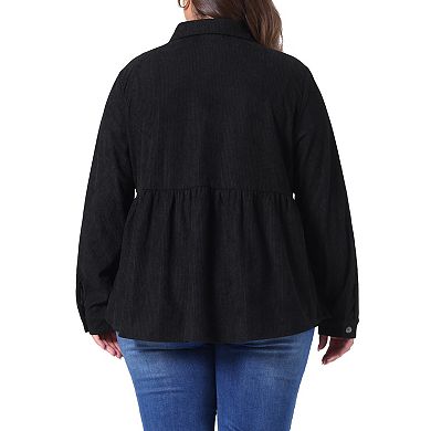 Women's Plus Size Shirts Corduroy Peplum Long Sleeve Blouses With ...