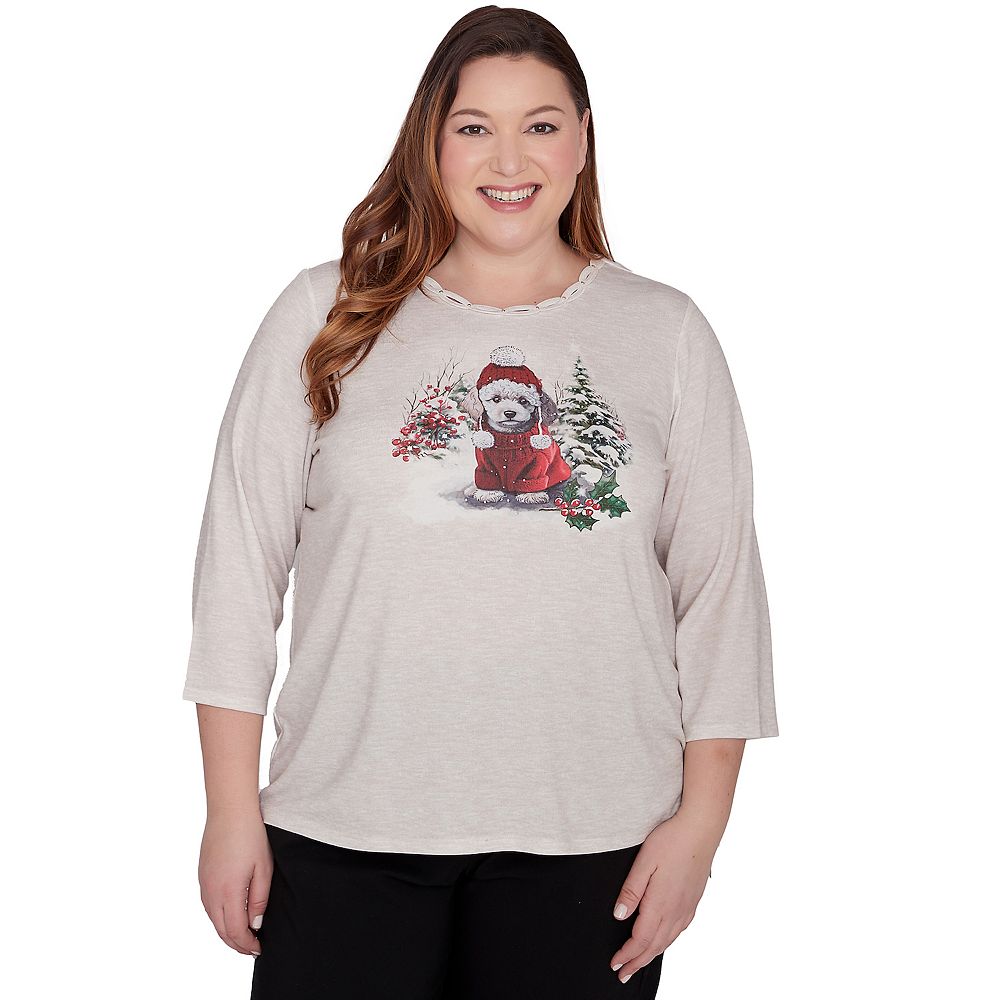 Plus Size Alfred Dunner Festive Poodle Drawstring Top