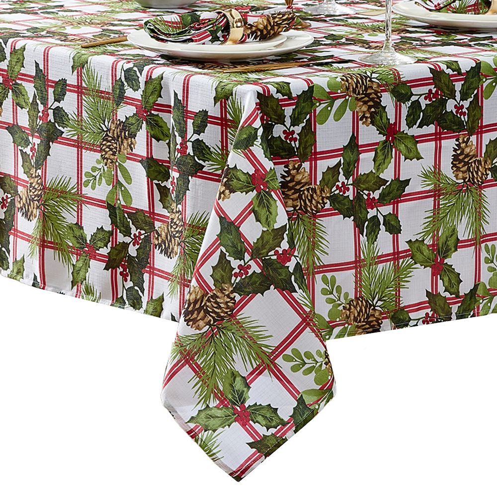 Elrene Home Fashions Pinecone Plaid Holiday Fabric Rectangle Tablecloth