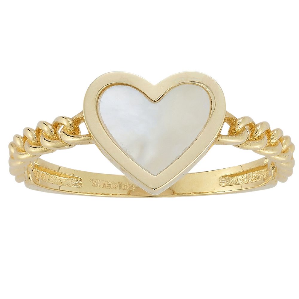 LUMINOR GOLD 14k Gold Mother of Pearl Heart & Curb Chain Ring