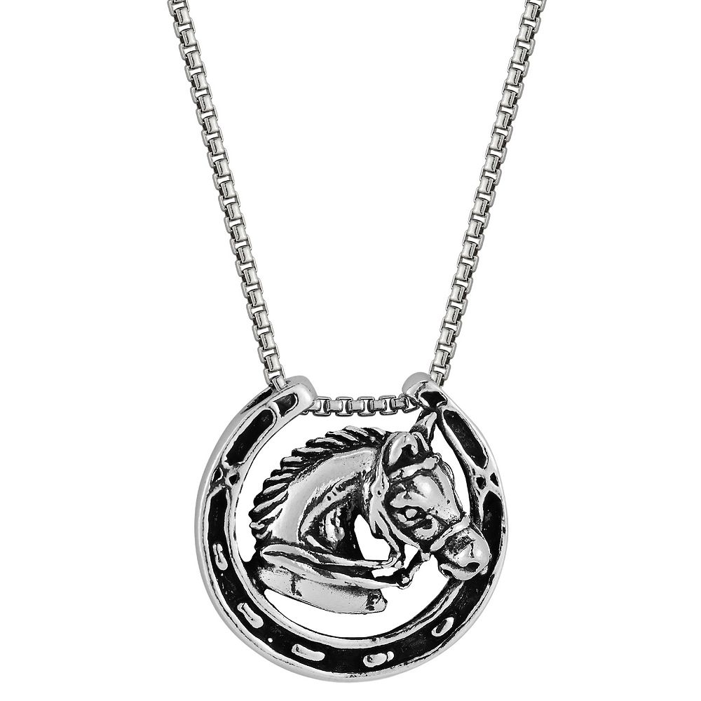 Menster Men's Sterling Silver Oxidized Equestrian Pendant Necklace