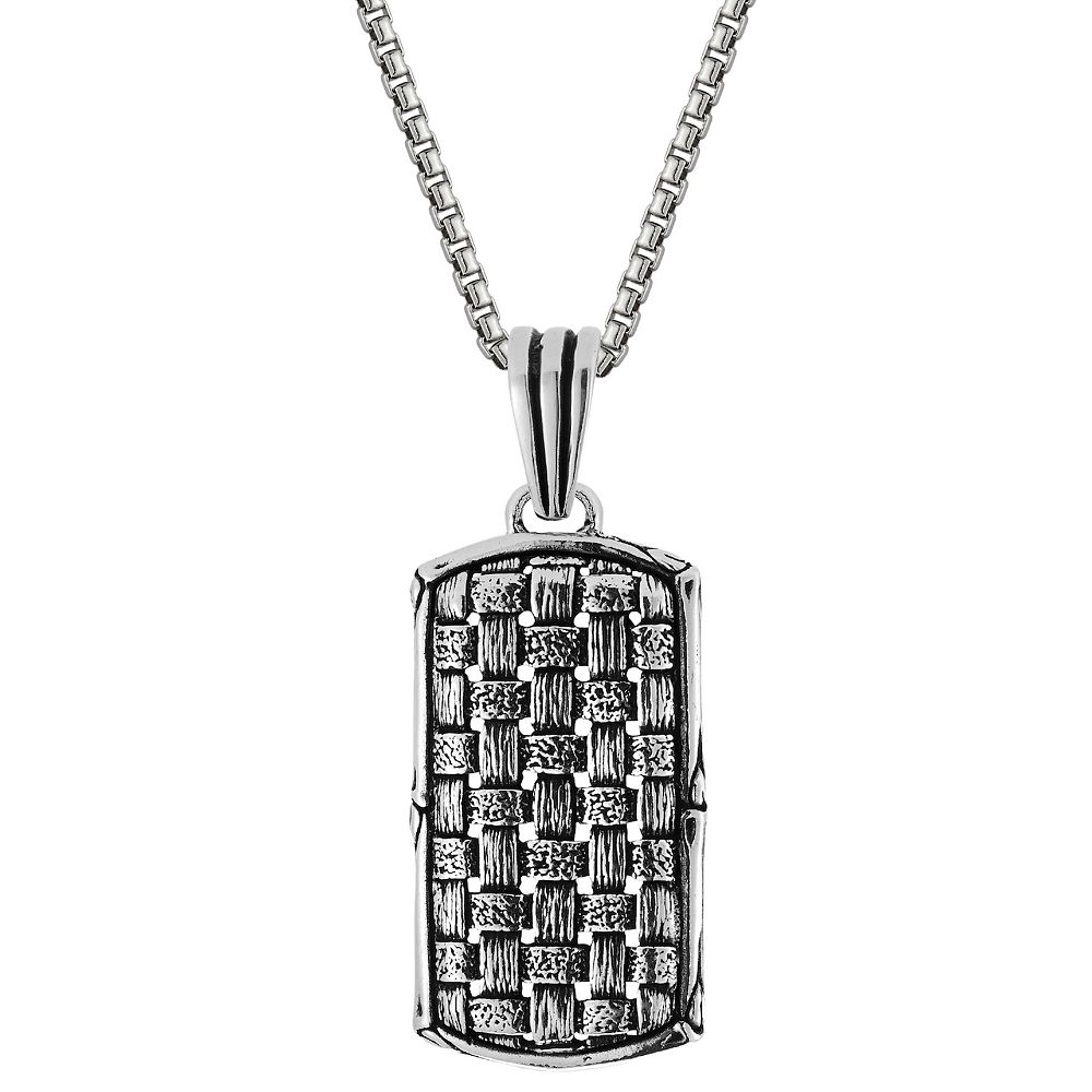 Menster Men's Sterling Silver Oxidized Weave Tag Pendant Necklace