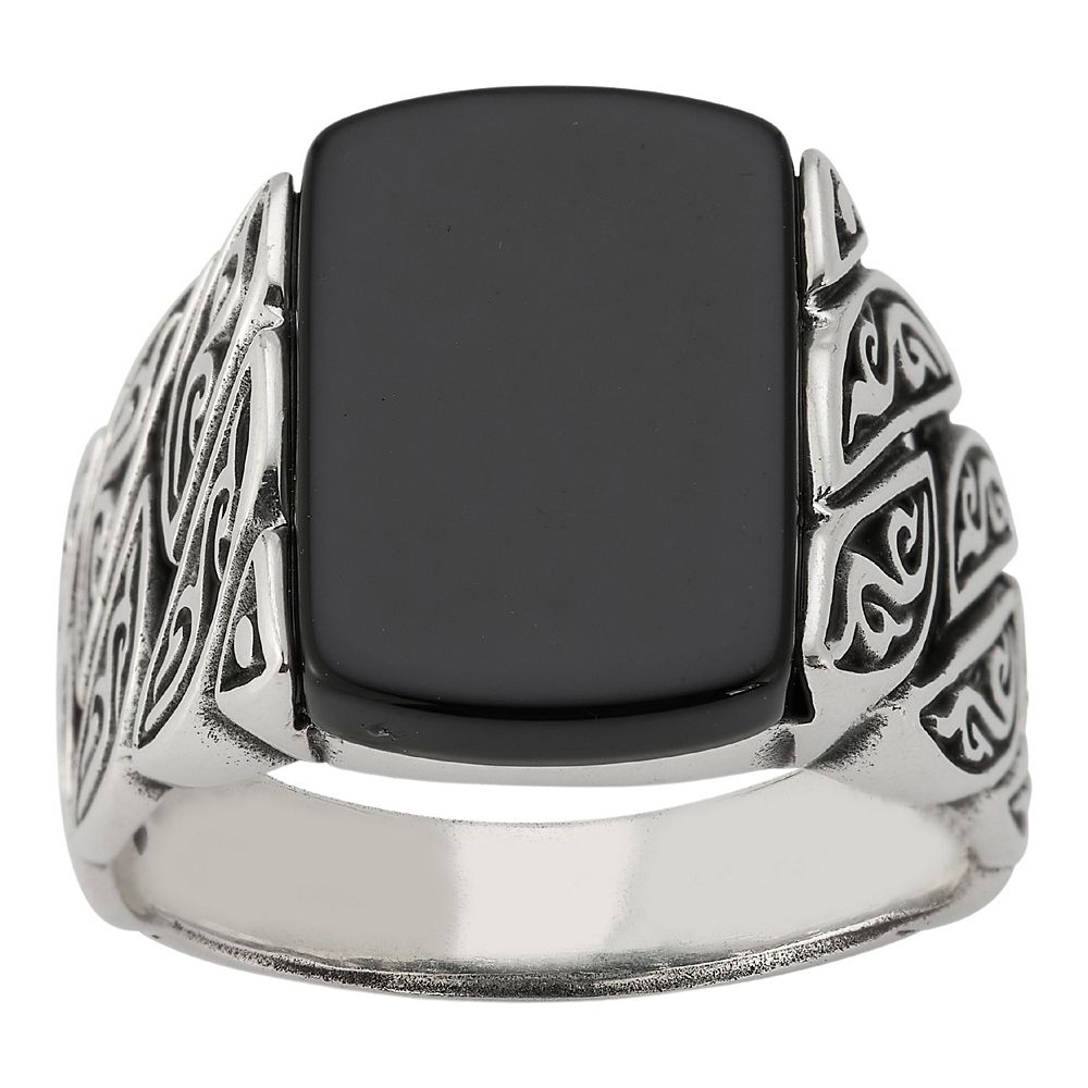 Menster Men's Sterling Silver Oxidized Black Onyx Signet Ring