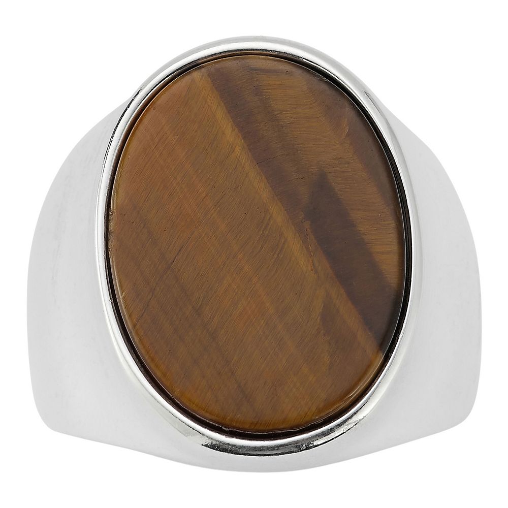 Menster Men's Sterling Silver Tiger's Eye Large Oval Signet Ring