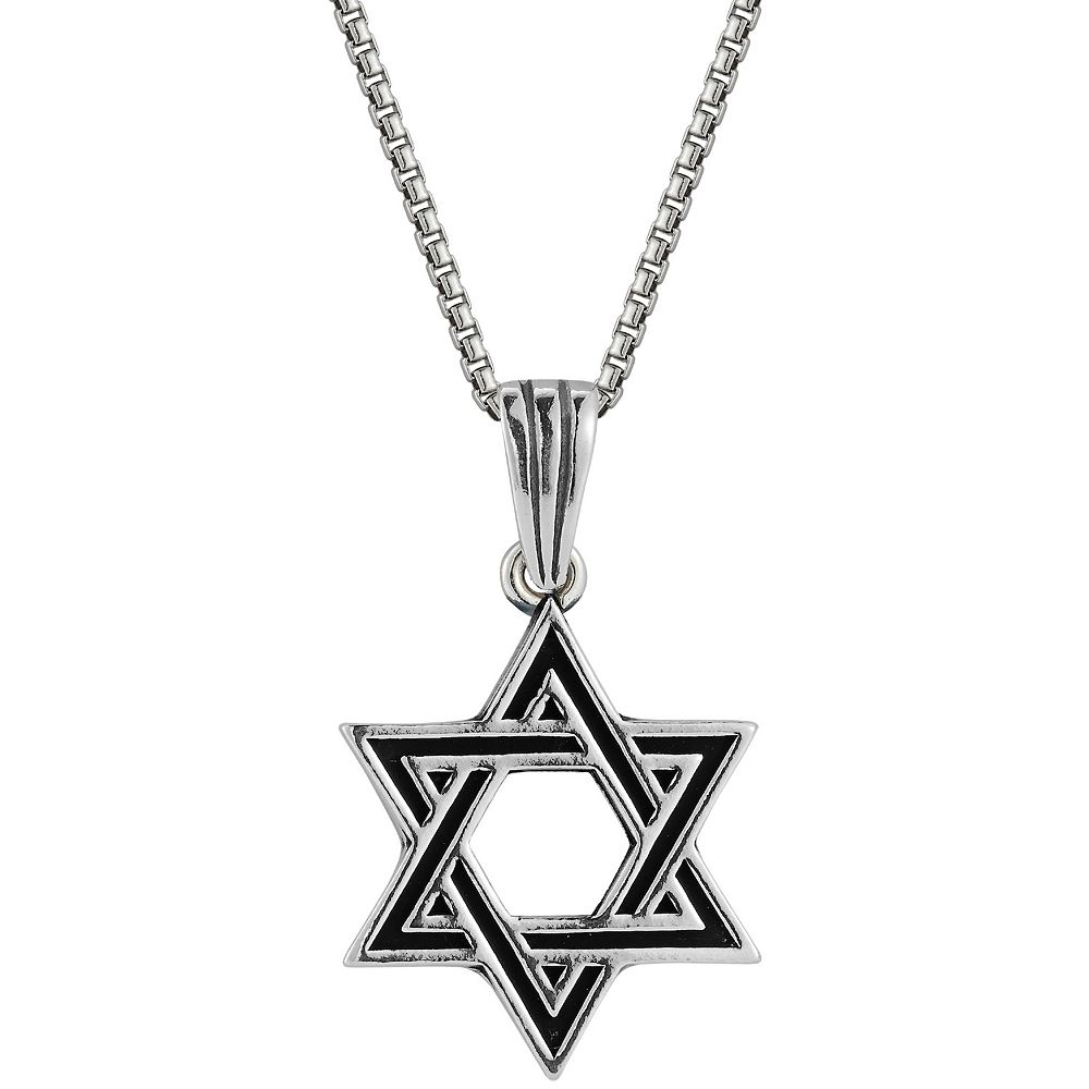 Menster Men's Sterling Silver Oxidized Star Of David Pendant Necklace