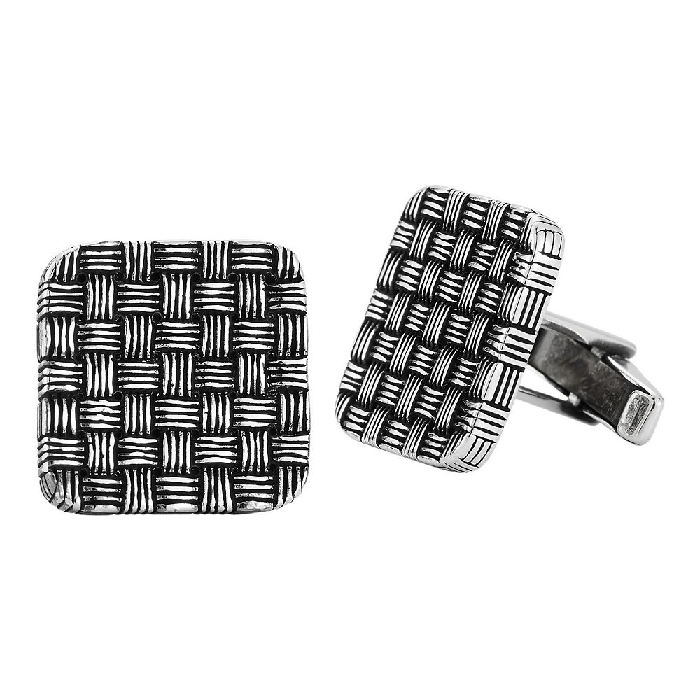 Menster Men's Sterling Silver Oxidized Basket Weave Cuff Links