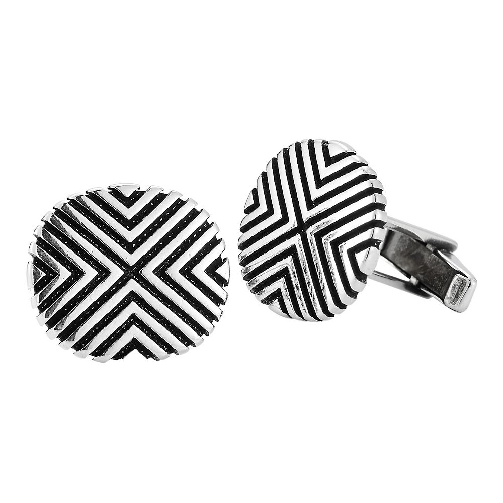 Menster Men's Sterling Silver Oxidized Geometric Cuff Links