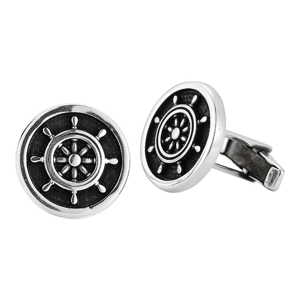 Menster Men's Sterling Silver Oxidized Wheel Cuff Links