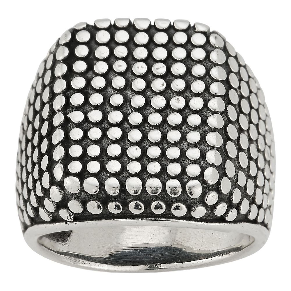 Menster Men's Sterling Silver Oxidized Square Dotted Signet Ring