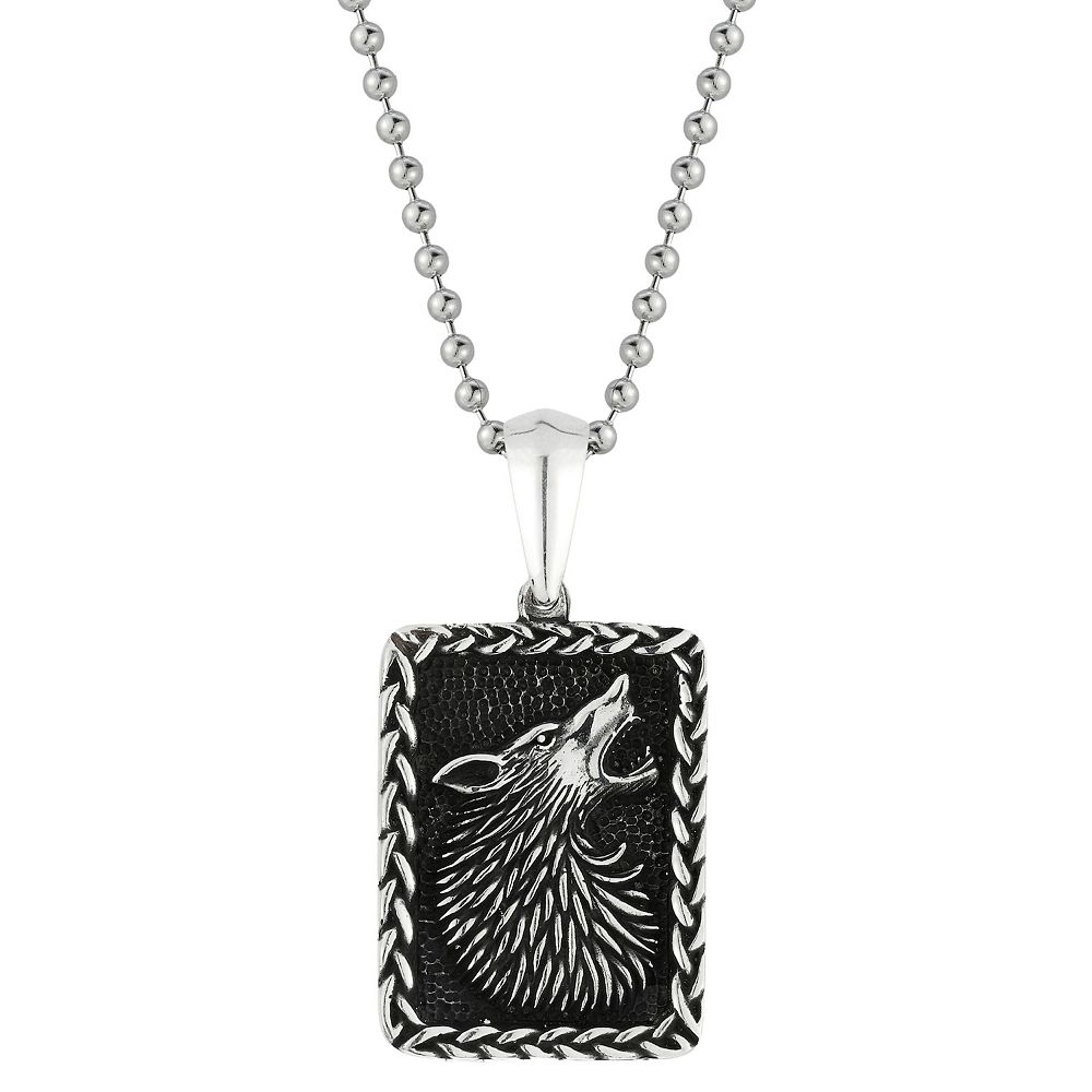 Menster Men's Sterling Silver Oxidized Howling Fox Pendant Necklace
