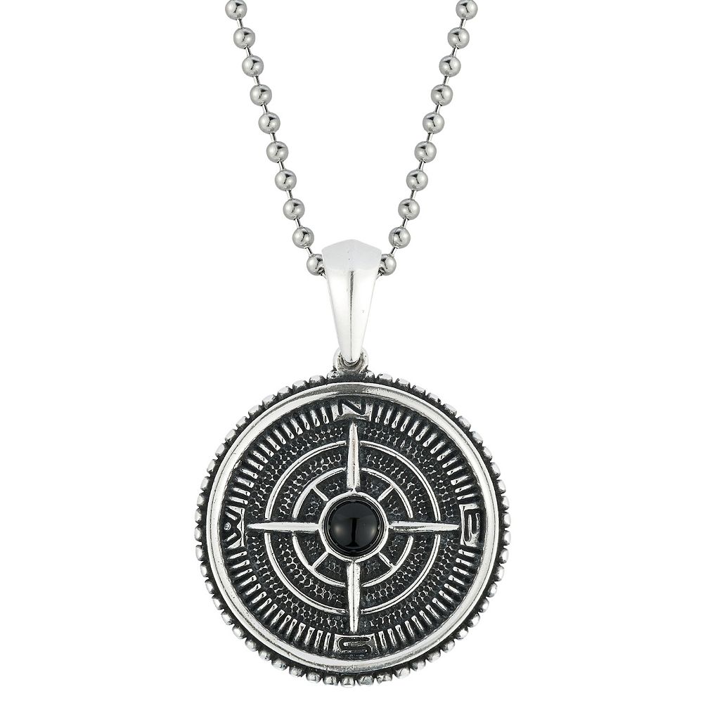 Menster Men's Sterling Silver Oxidized Compass Pendant Necklace