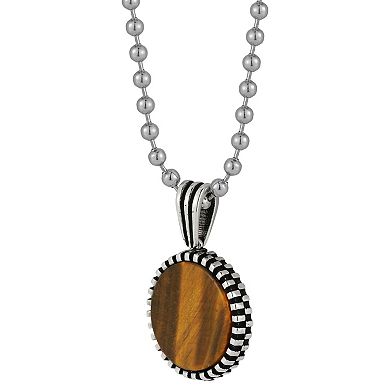 Menster Men's Sterling Silver Oxidized Tiger's Eye Pendant Necklace