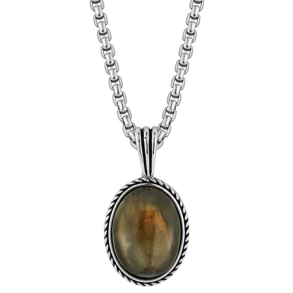 Menster Men's Sterling Silver Oxidized Labradorite Pendant Necklace