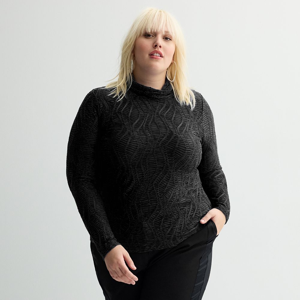 Plus Size INTEMPO™ Long Sleeve Mockneck Textured Knit Top