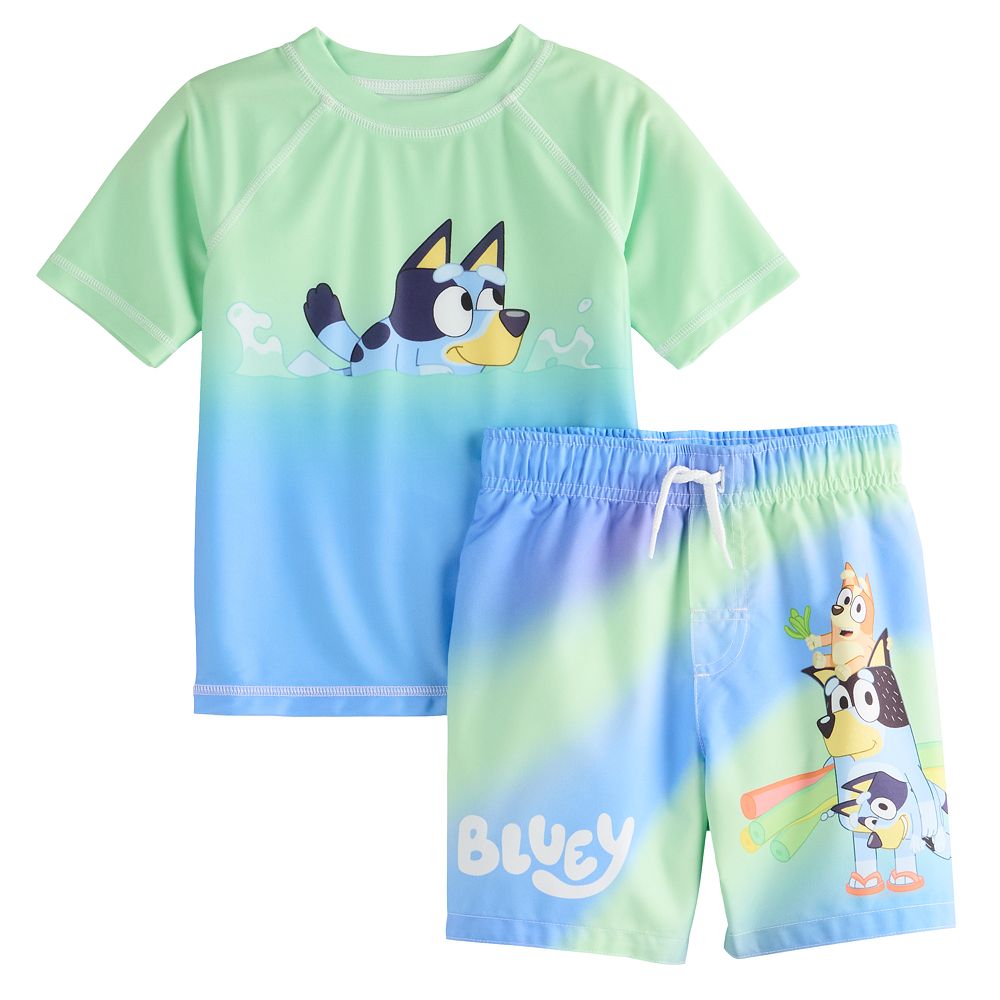 Toddler Boys Bluey Rashguard and Swim Trunk Set
