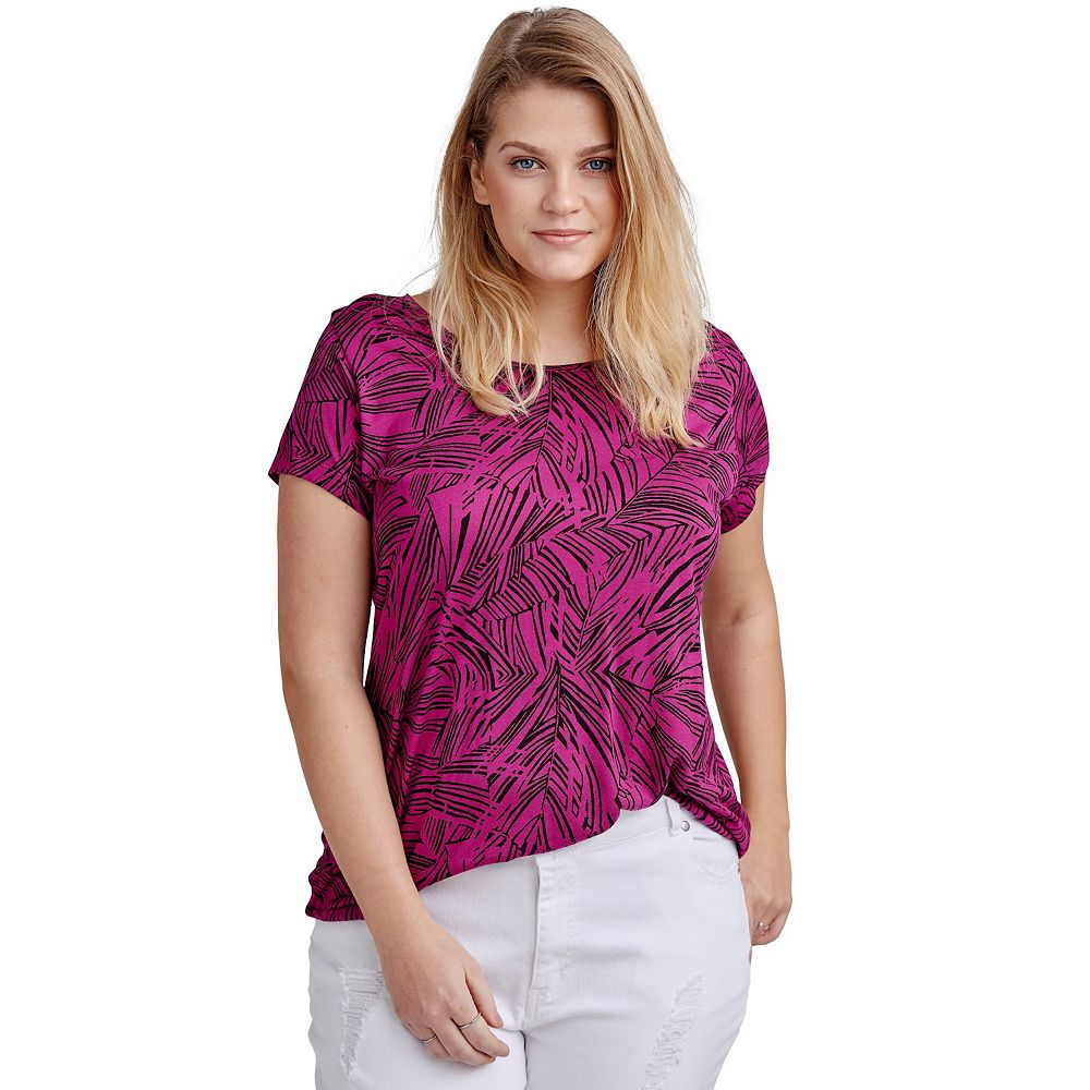ellos Plus Size Printed Cap Sleeve Tee