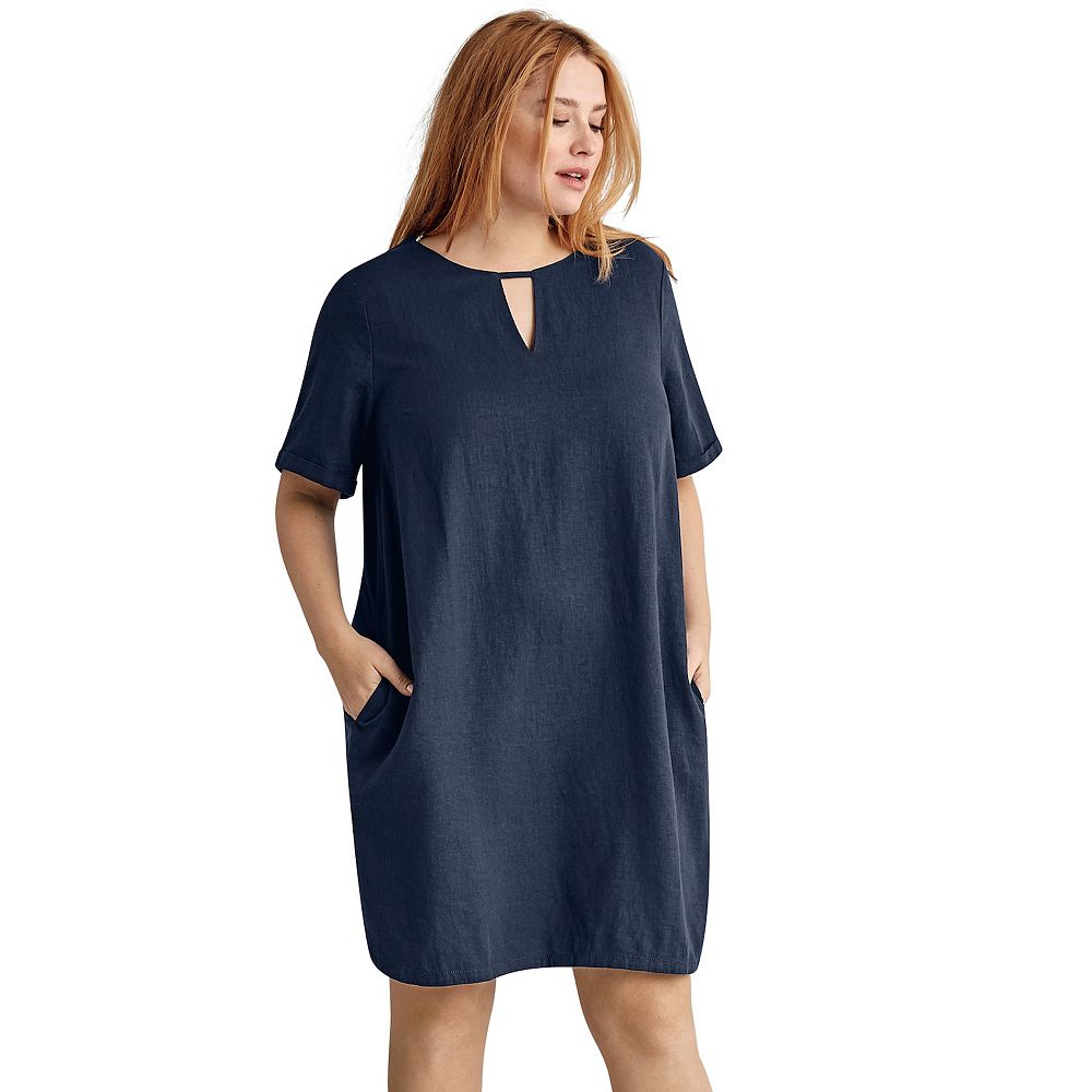 ellos Plus Size Linen-Blend A-Line Dress