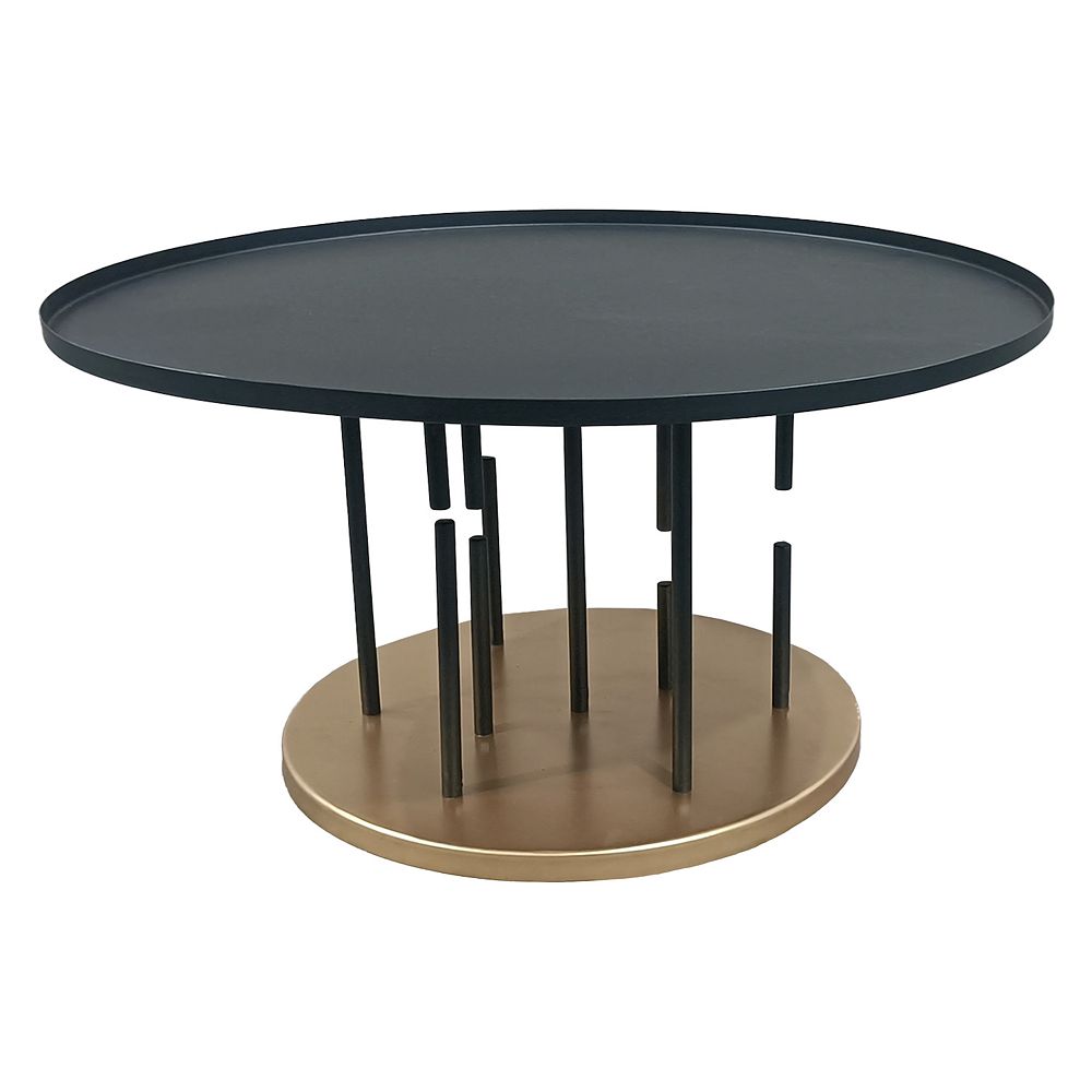 Neci 32 Inch Coffee Table, Round Matte Black Tray Top, Modern Rod ...