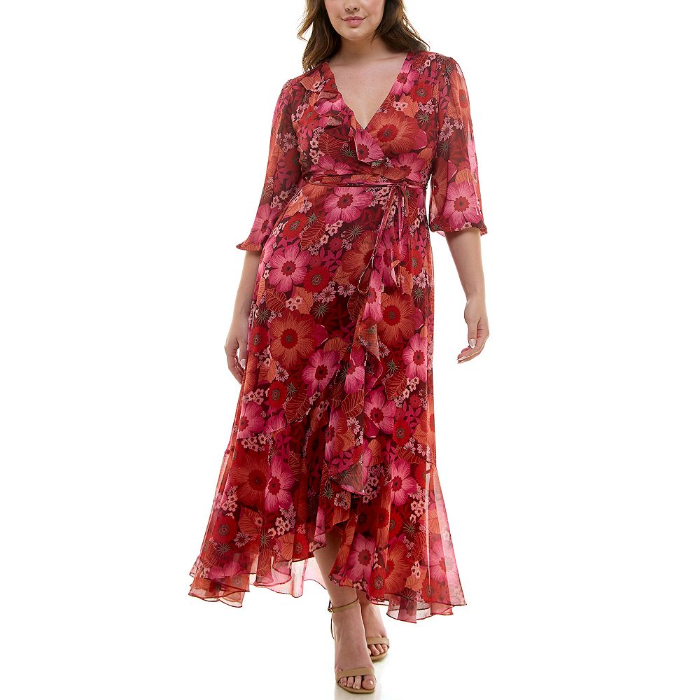 Plus Size Maison Tara Faux Wrap Ruffle Maxi Dress