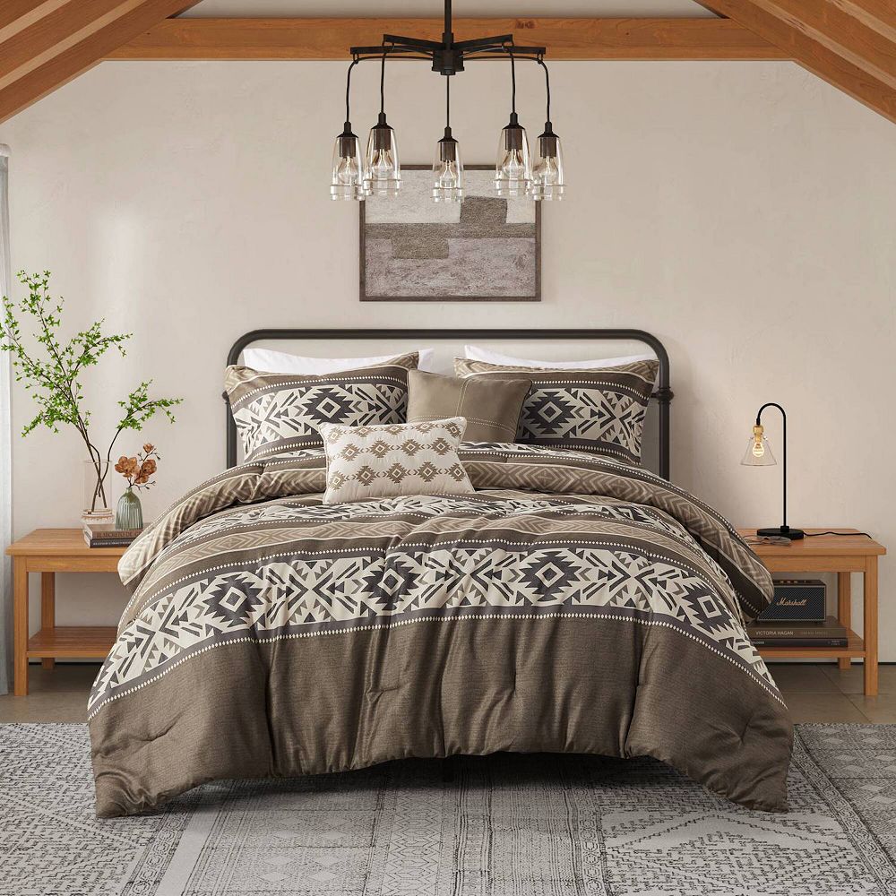 Madison Park Stacia 5-Piece Stripe Herringbone Comforter Set with Throw ...