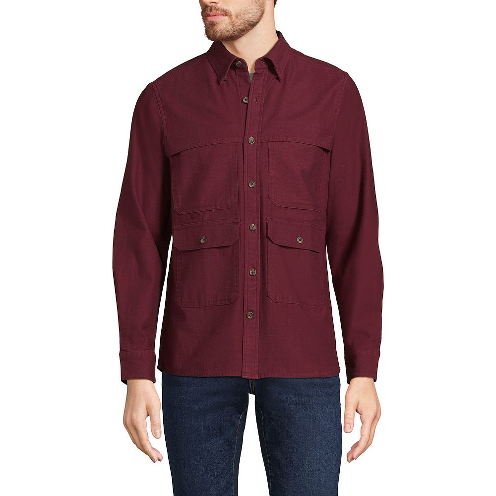 Men's Lands' End Textured Twill Utility Long Sleeve Shirt