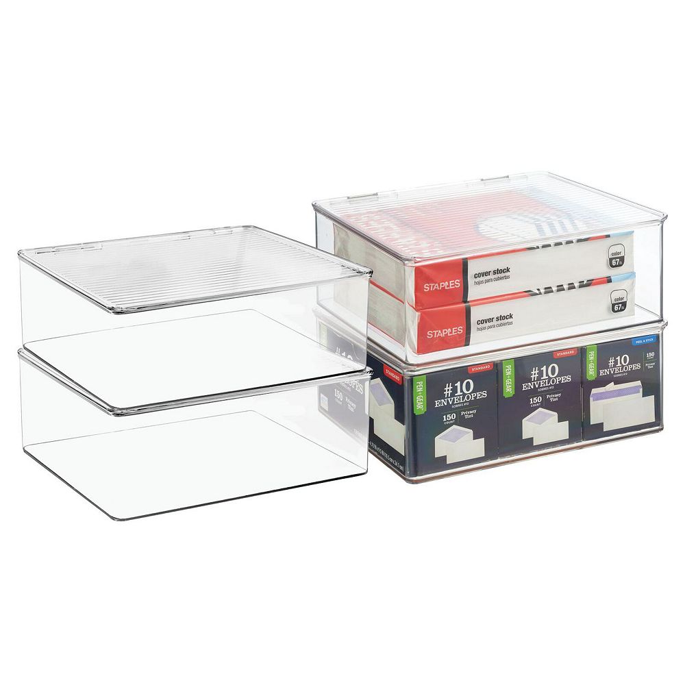 mDesign Plastic Home Office Storage Organizer Box with Hinged Lid, 4 ...