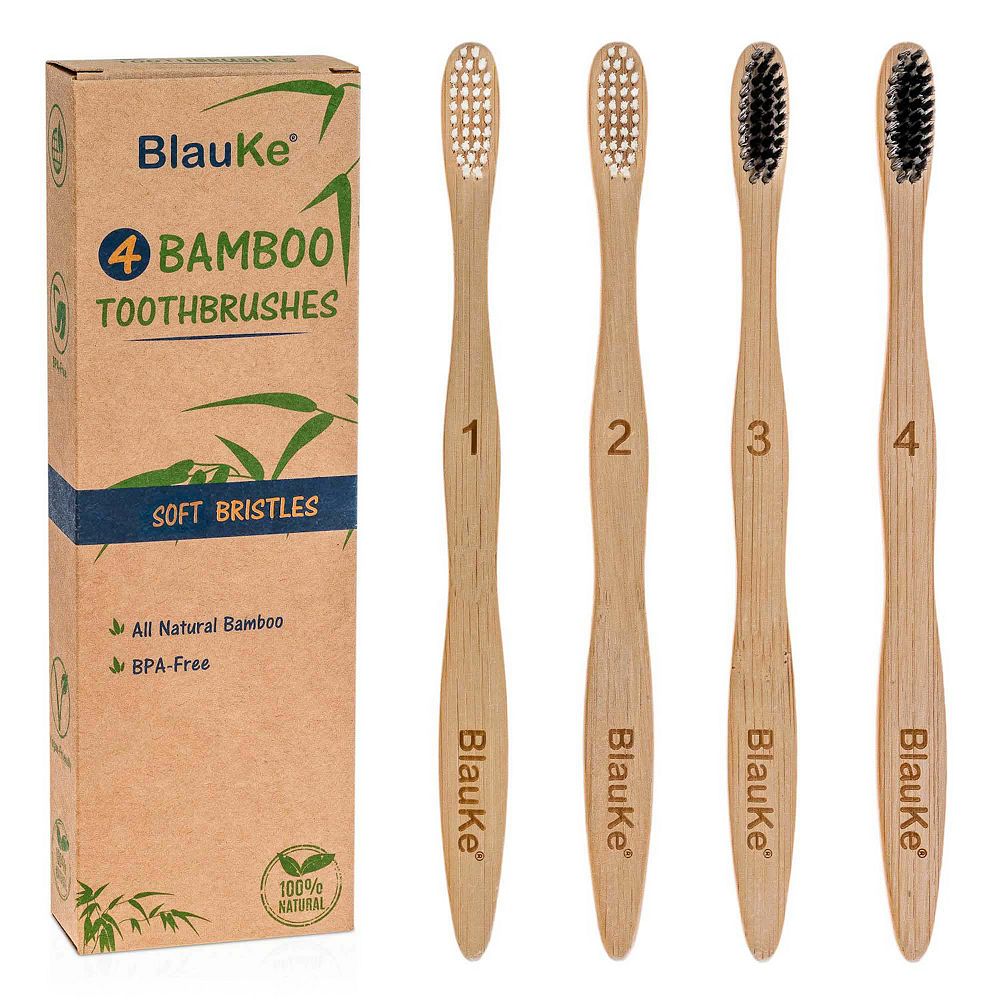Wooden Toothbrush Set of 4 - Wooden Toothbrushes with Soft Bristles ...