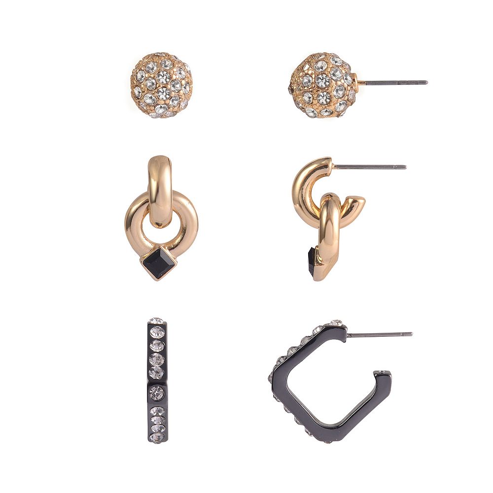 Emberly Gold Tone & Black Tone Earrings Trio