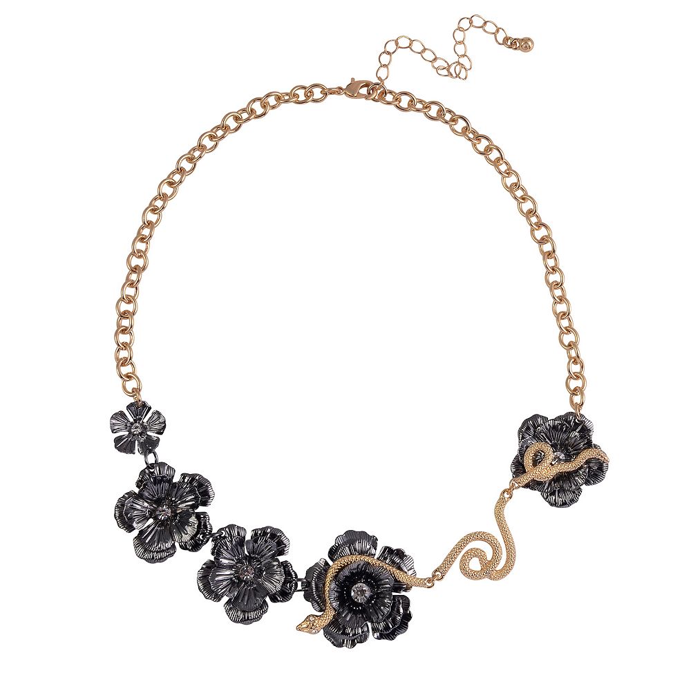 Emberly Gold Tone & Black Tone Flower & Snake Collar Necklace