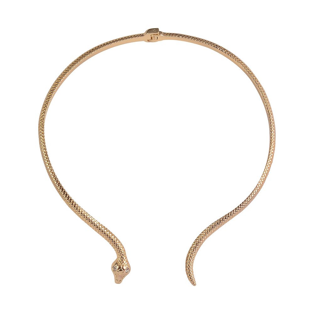 Emberly Gold Tone Textured Snake Collar Necklace