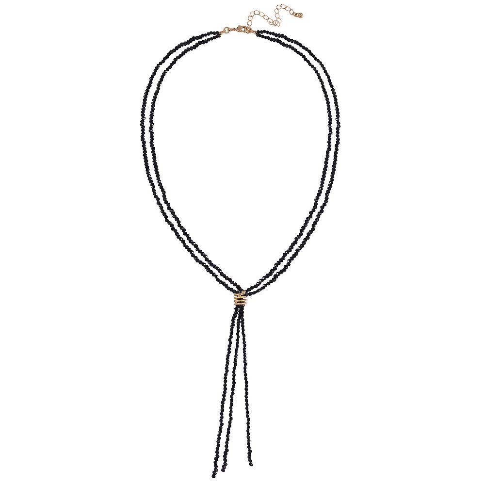 Emberly Gold Tone Black Crystal Beaded Y-Necklace