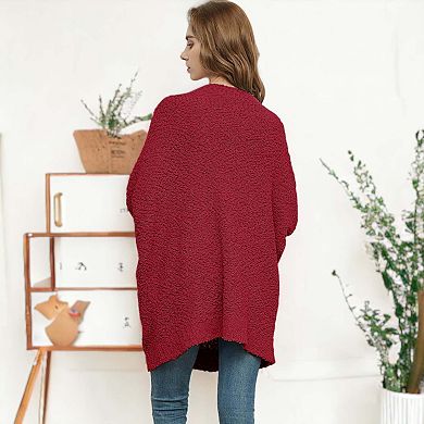 Women's Fuzzy Chunky Cardigan Batwing Sleeve Lightweight Duster Sherpa ...