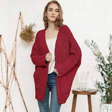 Women's Fuzzy Chunky Cardigan Batwing Sleeve Lightweight Duster Sherpa ...
