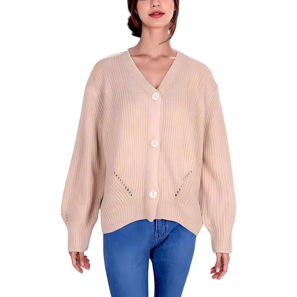 Women's Lantern Sleeve Cardigan Button Down Open Front Knit Sweater