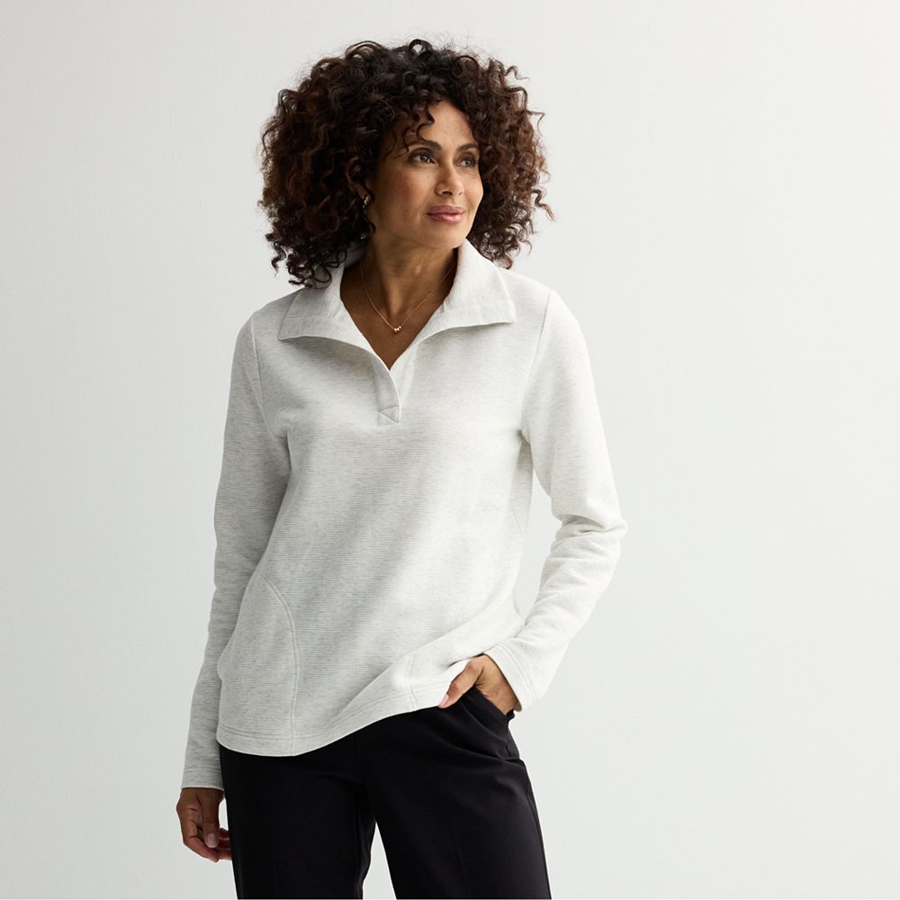 Petite Croft & Barrow® Open Collar Pullover