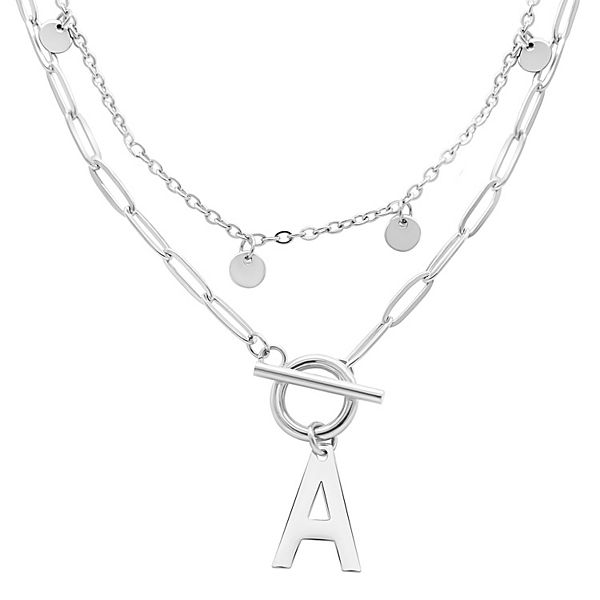 Adornia Silver Tone Confetti & Paperclip Layered Initial Toggle Necklace