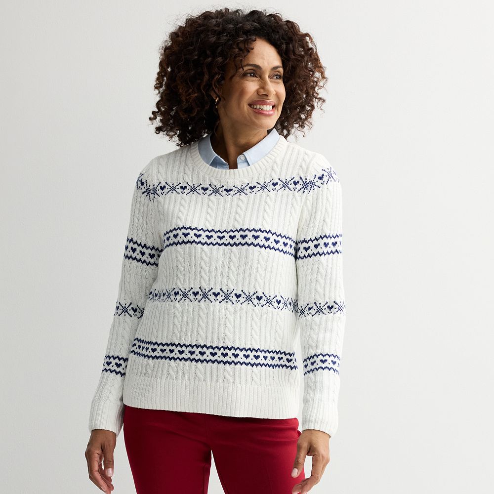 Women's Croft & Barrow® Heart Fair Isle Cable Knit Sweater
