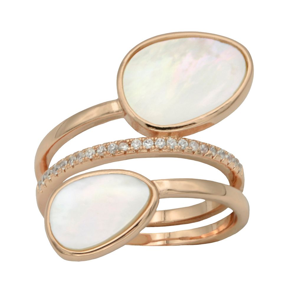 City Luxe Rose Gold Tone Cubic Zirconia & Mother of Pearl Wrap Ring