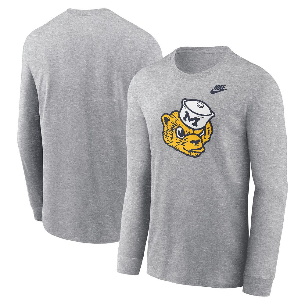 Men's Nike Heather Gray Michigan Wolverines Legacy Primary Logo Long ...