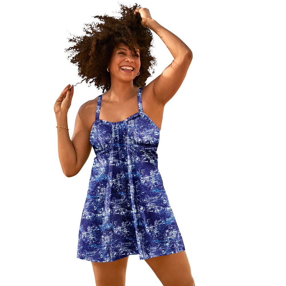 Swimsuits For All Women's Plus Size Appliqued Asymmetrical Swim Dress