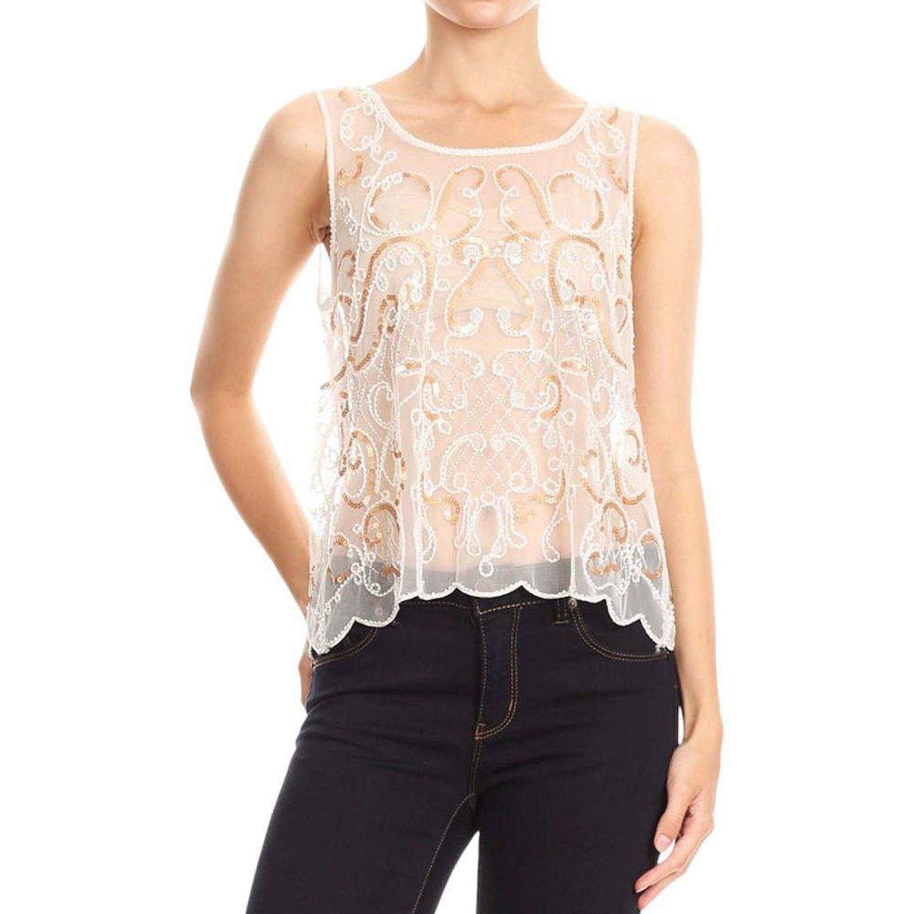 Women's Sheer Embroidered Lace Top