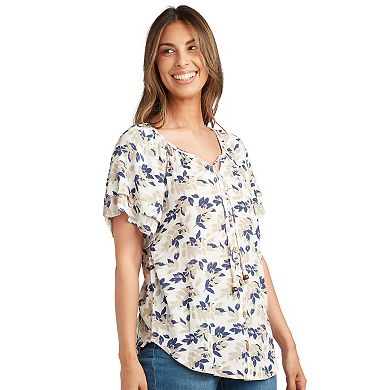 Women's AB Studio Flutter Sleeve Button Front Top